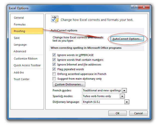 Where Is AutoCorrect In Microsoft Excel 2007 2010 2013 2016 2019