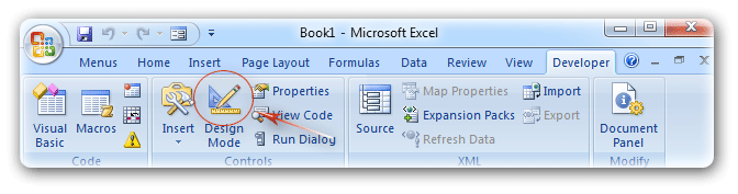 Where Is The Design Mode In Excel 2007 2010 2013 2016 2019 And 365