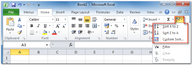 Where Is Sort Command In Microsoft Excel 2007 2010 2013 2016 2019 